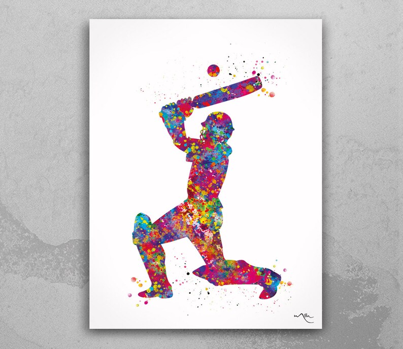 Cricket Player Man Watercolor Print Male Cricket Gift Cricket | Etsy UK