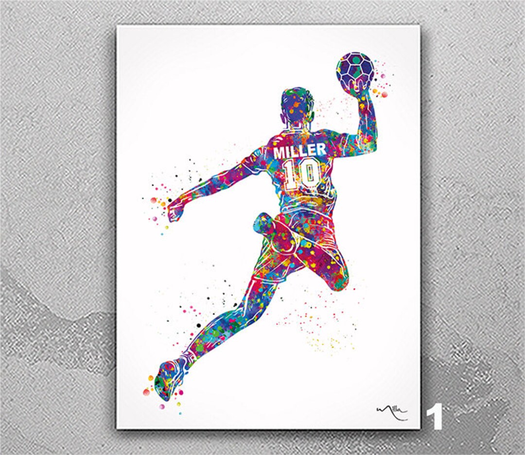 Handball Player Personelized Watercolor Print Male Handball Gift ...