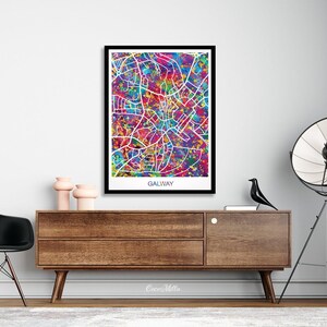 Galway Map, Galway Watercolor Print, Galway Street Map, Travel Decor ...