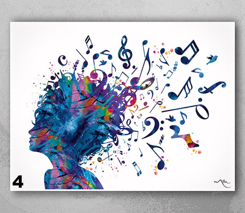 Girl Music Notes Watercolor Print Treble Clef Art Print Art - Etsy