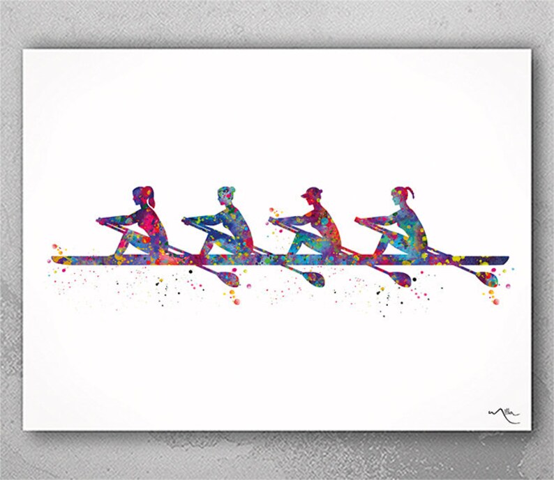 Female Rowing Team Watercolor Print Canoe Kayak Poster Rower - Etsy