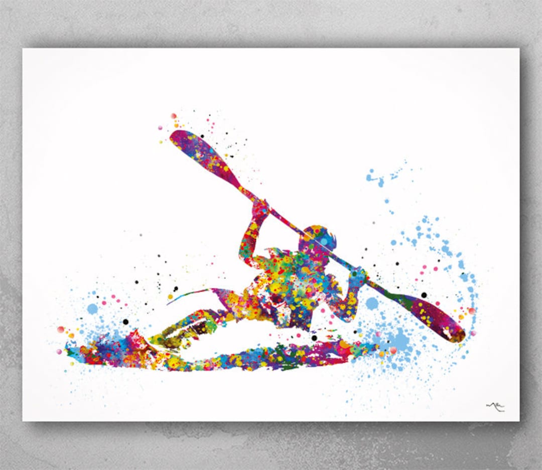 Kayaking Art Watercolor Print Sports Art Canoe Rowing Boys Room Decor ...