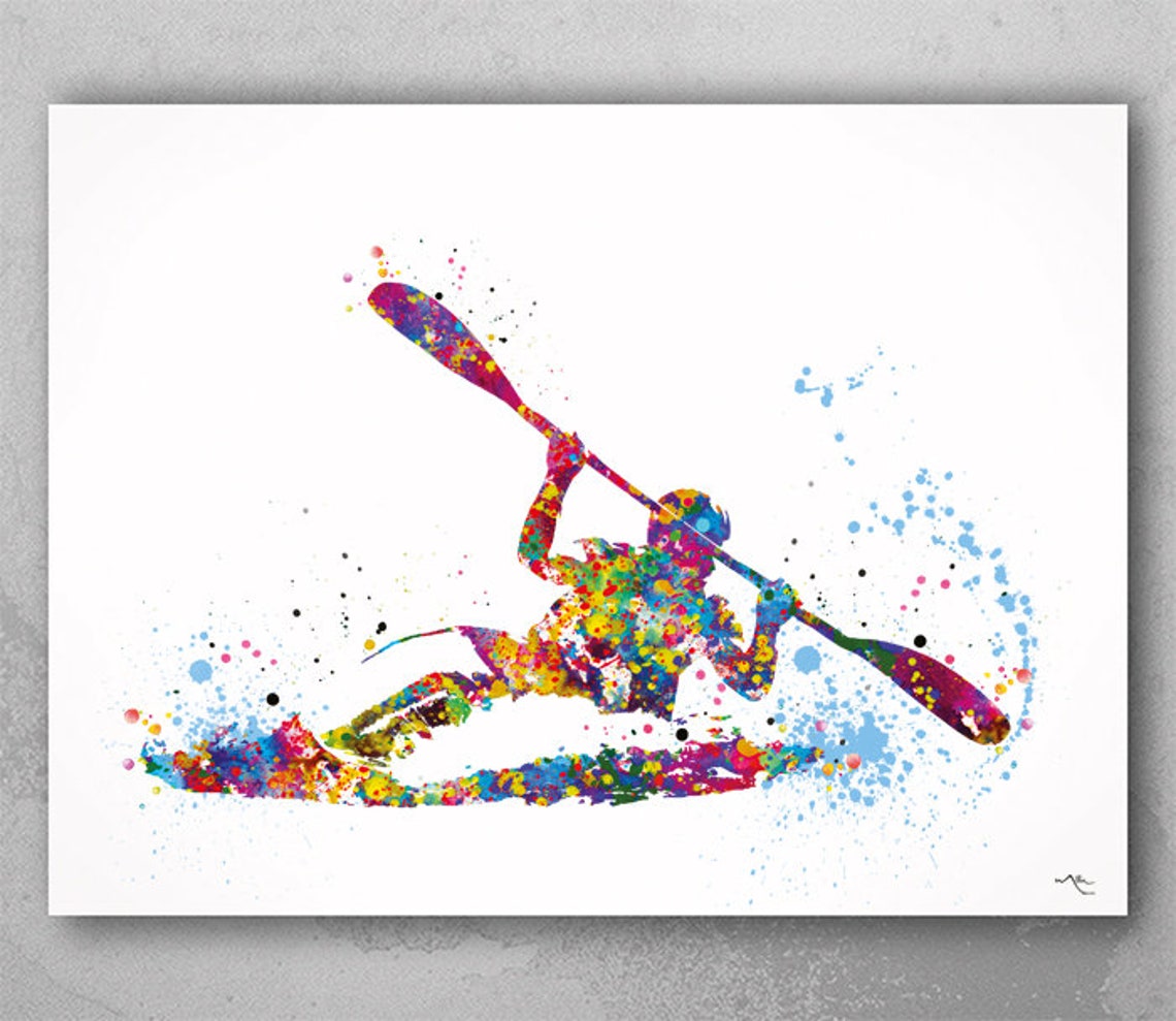 Kayaking Art Watercolor Print Sports Art Canoe Rowing Boys | Etsy