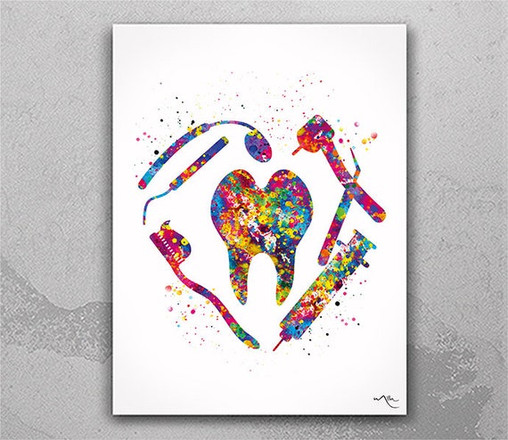 Dental Art Watercolor Print Tooth Fairy Dentist Poster Teeth | Etsy