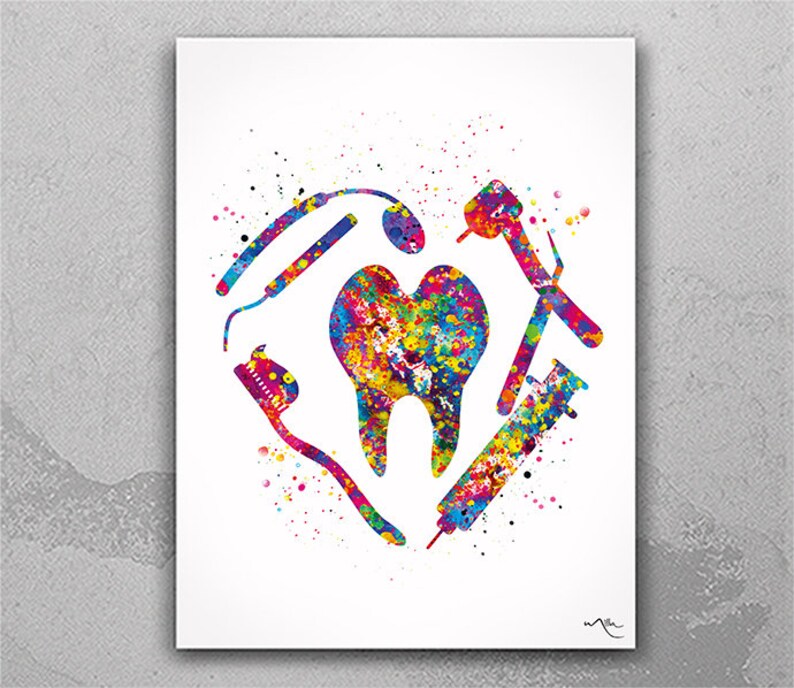 Dental Art Watercolor Print Tooth Fairy Dentist Poster Teeth | Etsy