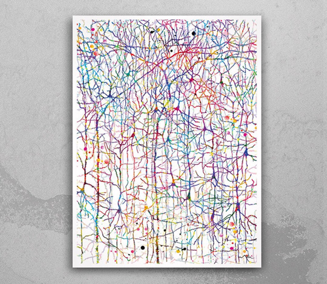 Neuron Network Watercolor Print Medical Art Science Neurology Brain ...