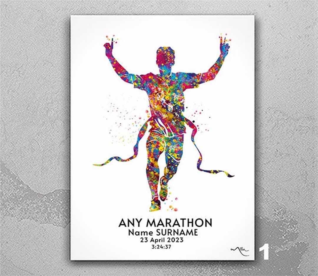 Personalized Marathon Gift Watercolor Print Male Runner London Marathon ...