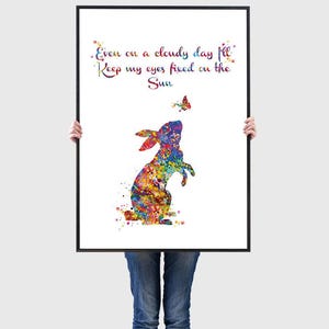 Even on a Inspirational Quote Art for Kids Girls Boys Watercolor Rabbit ...