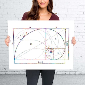 Fibonacci Spiral Watercolor Print Fibonacci Sequence Numbers Golden ...
