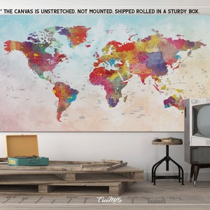 World Map, Watercolor World Map, Push Pin World Map, Extra Large World ...