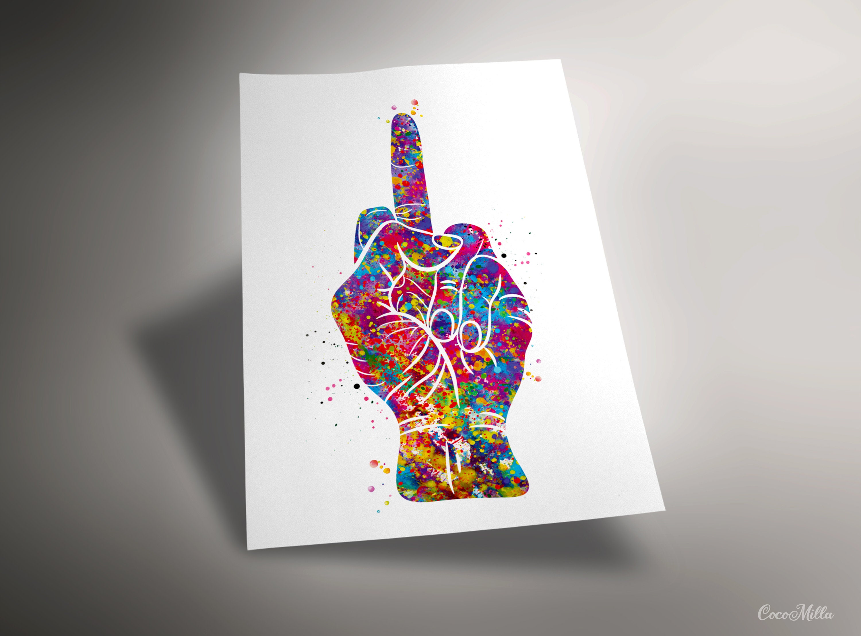 Flip Off Middle Finger Hand Sign Watercolor Print Wall Art | Etsy