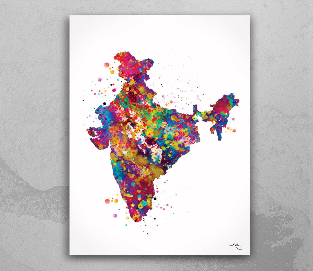 India Map Watercolor Print New Delhi Wall Art Wedding Gift Honeymoon ...