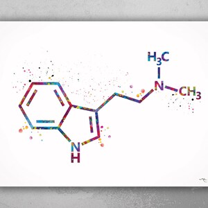 DMT Molecule Watercolor Print Chemical Molecule Symbol Wall Art Nerd ...