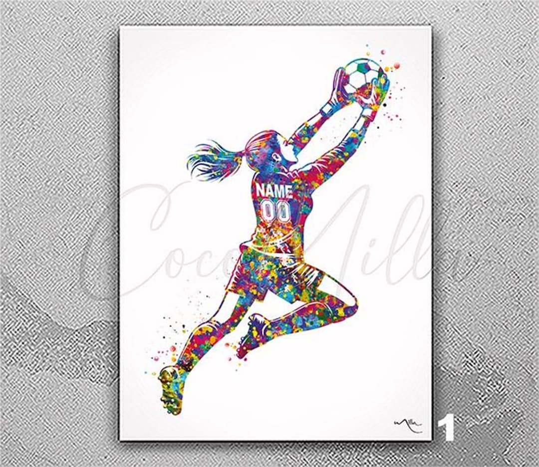 Personalized Soccer Goalie Girl Watercolor Print, Custom Football Gift ...