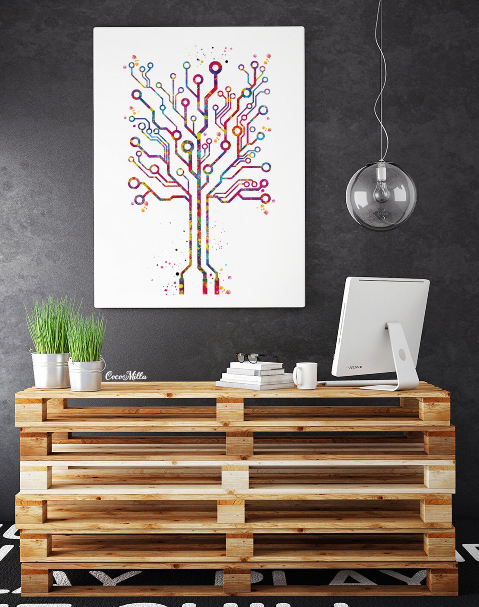 Circuit Board Tree Art Watercolor Print Science Art Computer - Etsy