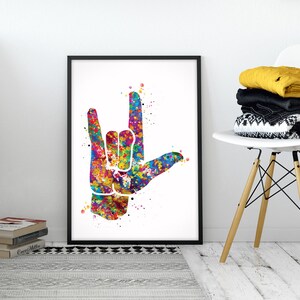 I Love You ASL American Sign Language Watercolor Print Hand | Etsy