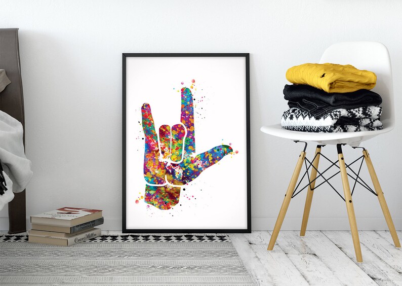 I Love You ASL American Sign Language Watercolor Print Hand | Etsy