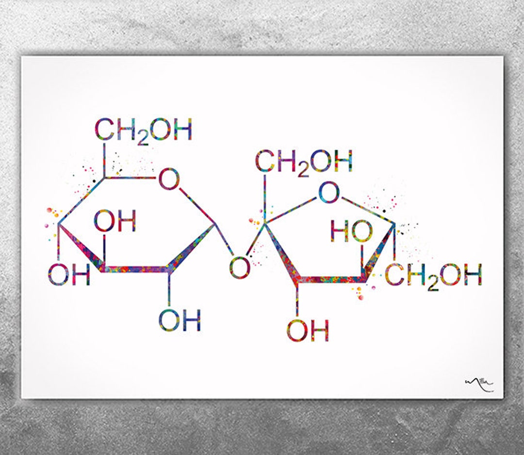 Sugar Molecule Structure Watercolor Print Sucrose Chemical Molecule ...