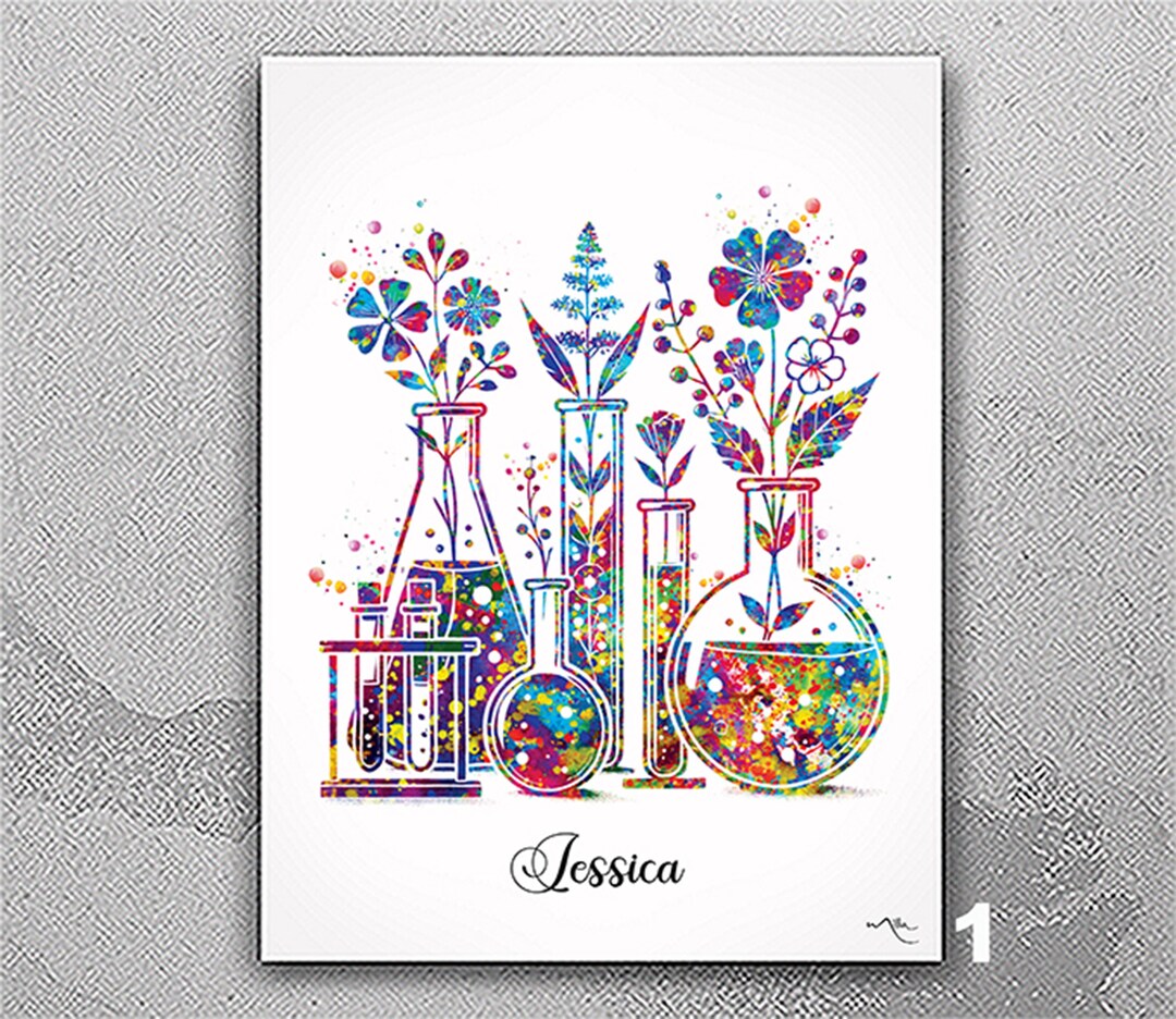 Floral Beakers Print | Personalized Science Art, Teacher Gift-2951 - Etsy