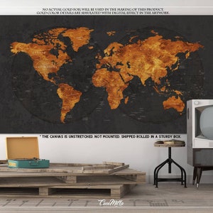 World Map CANVAS Print Extra Large Copper World Art Push Pin Travel Map ...