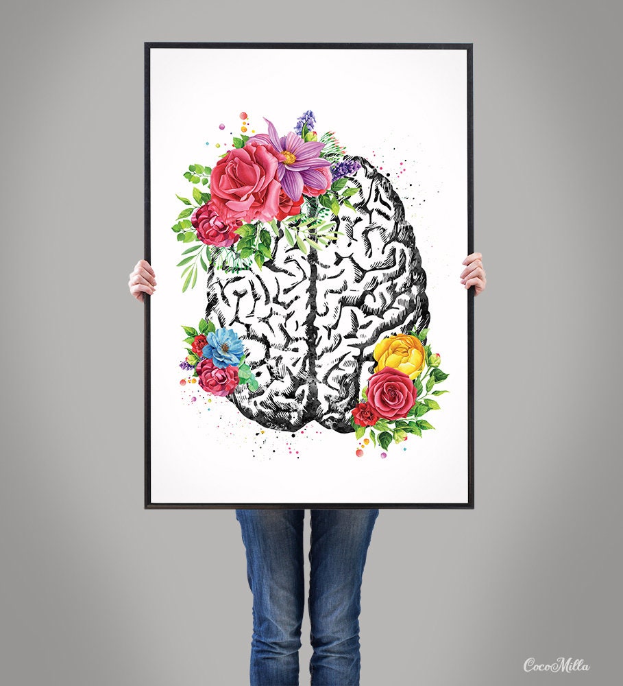 Brain Anatomy Flowers Cerebrum Floral Watercolor Print Medical | Etsy