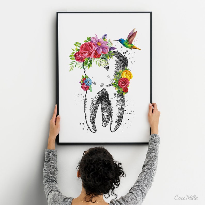 Floral Tooth Watercolor Print Tooth Flowers Anatomical Art | Etsy
