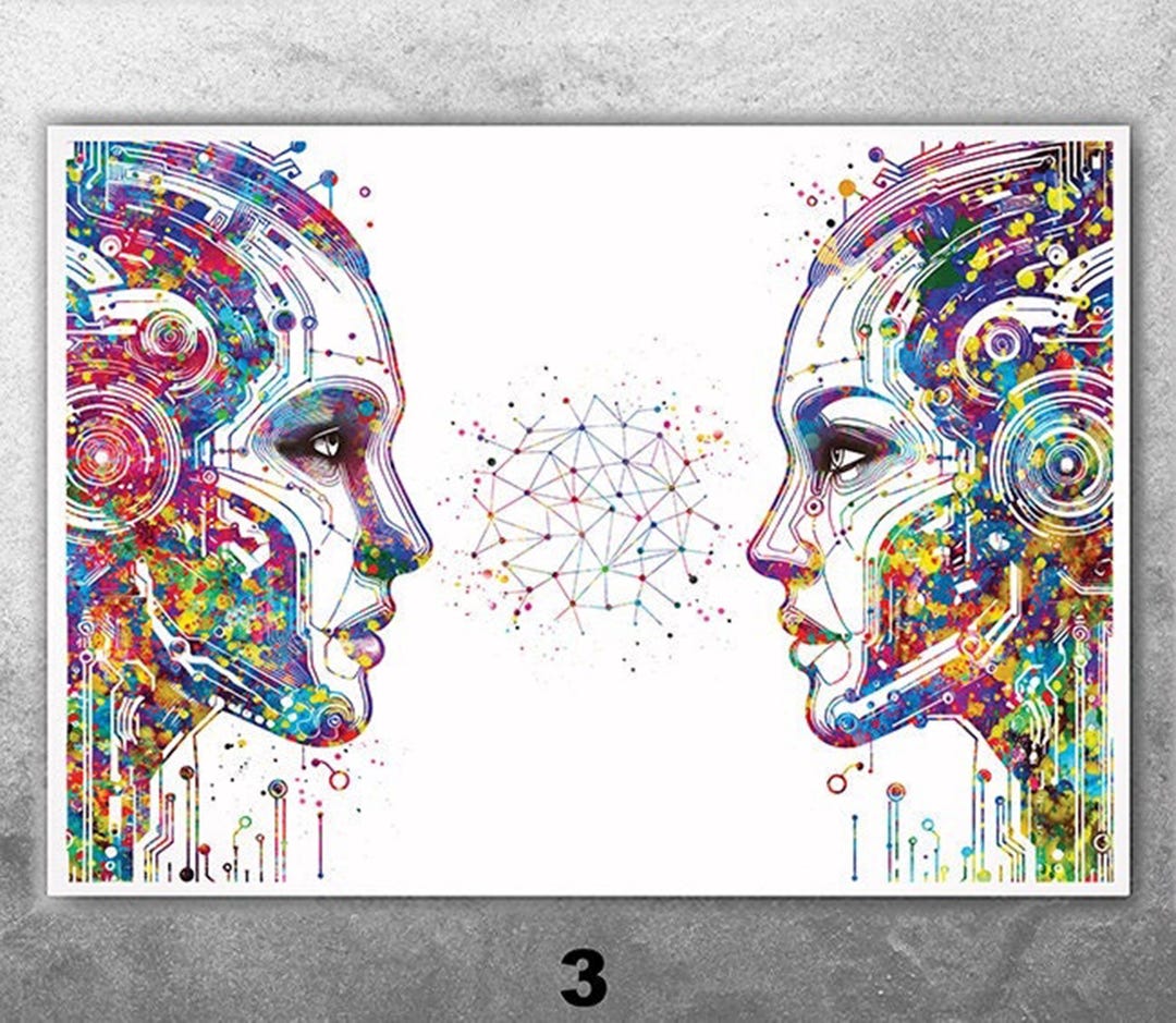 Artificial Intelligence Couple Watercolor Print Tech Abstract Circuit ...
