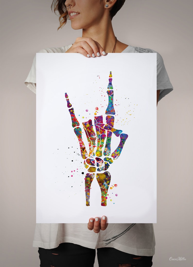 Rock and Roll Skeleton Hand Watercolor Print Music Wall Art - Etsy