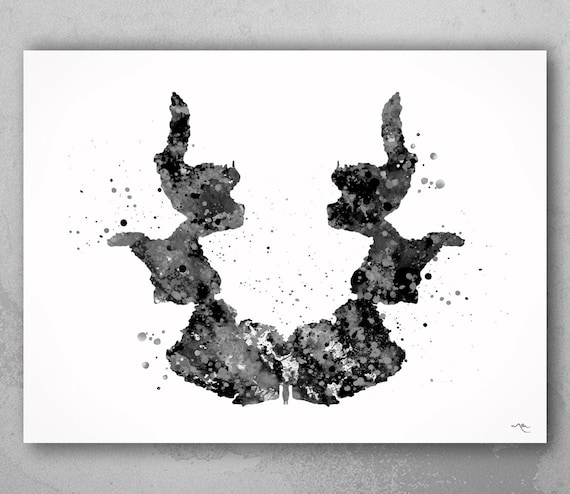 Rorschach Inkblot Test Card 7 BW Watercolor Print Psychology | Etsy