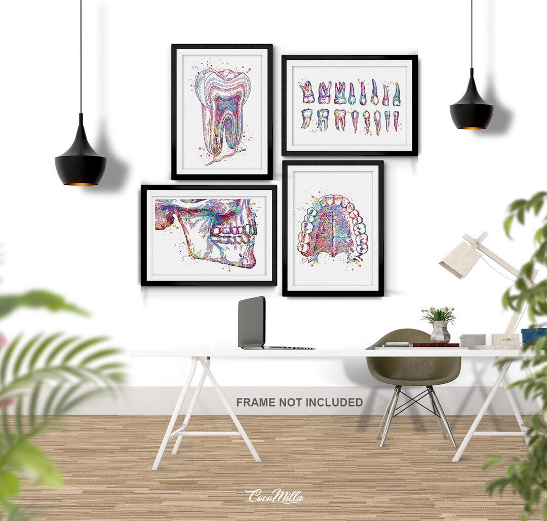 Dental Office Decor Watercolor Print Set of 4 Teeth Tooth Dentist ...