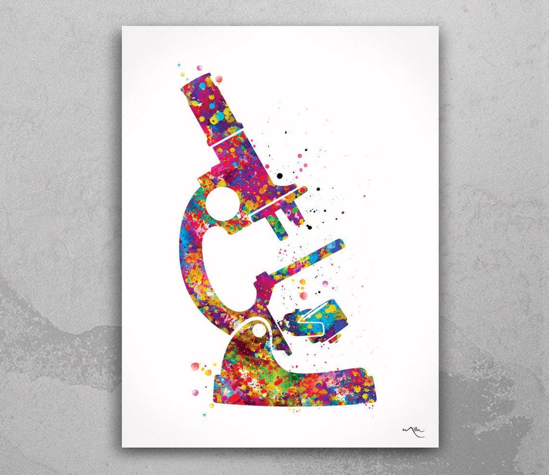 Microscope Watercolor Print Medical Art Microbiologistgift Bioscience ...