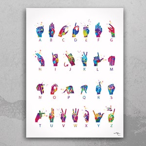 Sign Language Alphabet Watercolor Print American Sign Language Hand ...