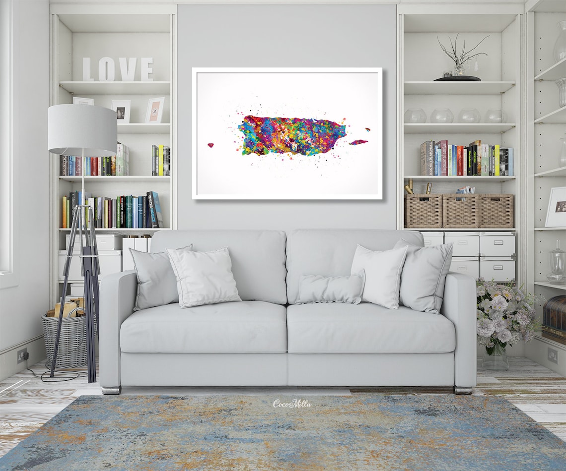 Puerto Rico Map Watercolor Print Map of Puerto Rico Decor Wanderlust ...
