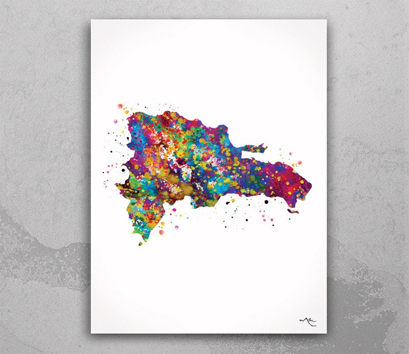 Dominican Republic Map Watercolor Print Map Decor Wanderlust | Etsy