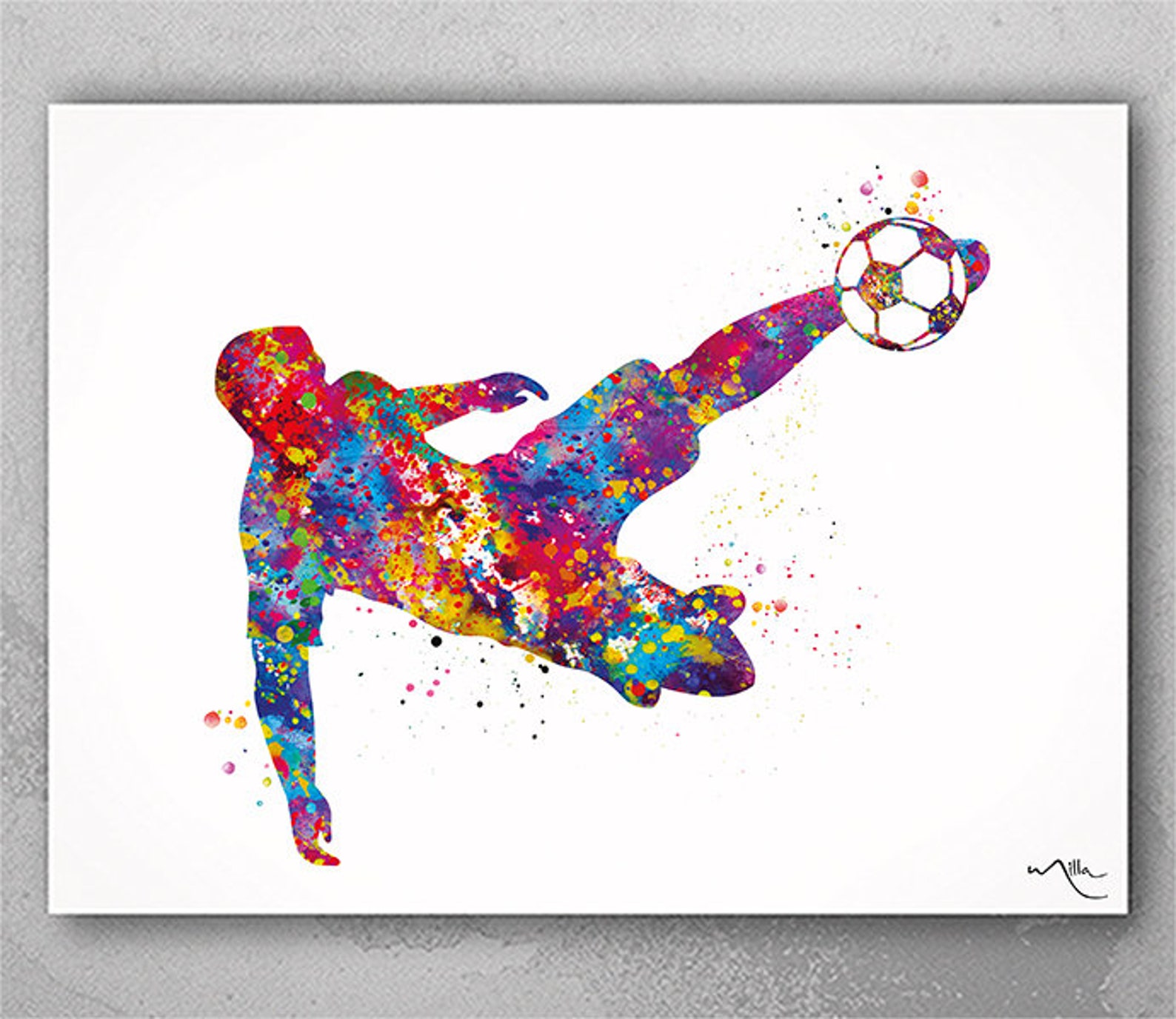 Soccer Player Man Watercolor Print Running Soccer Boy Nursery Football ...