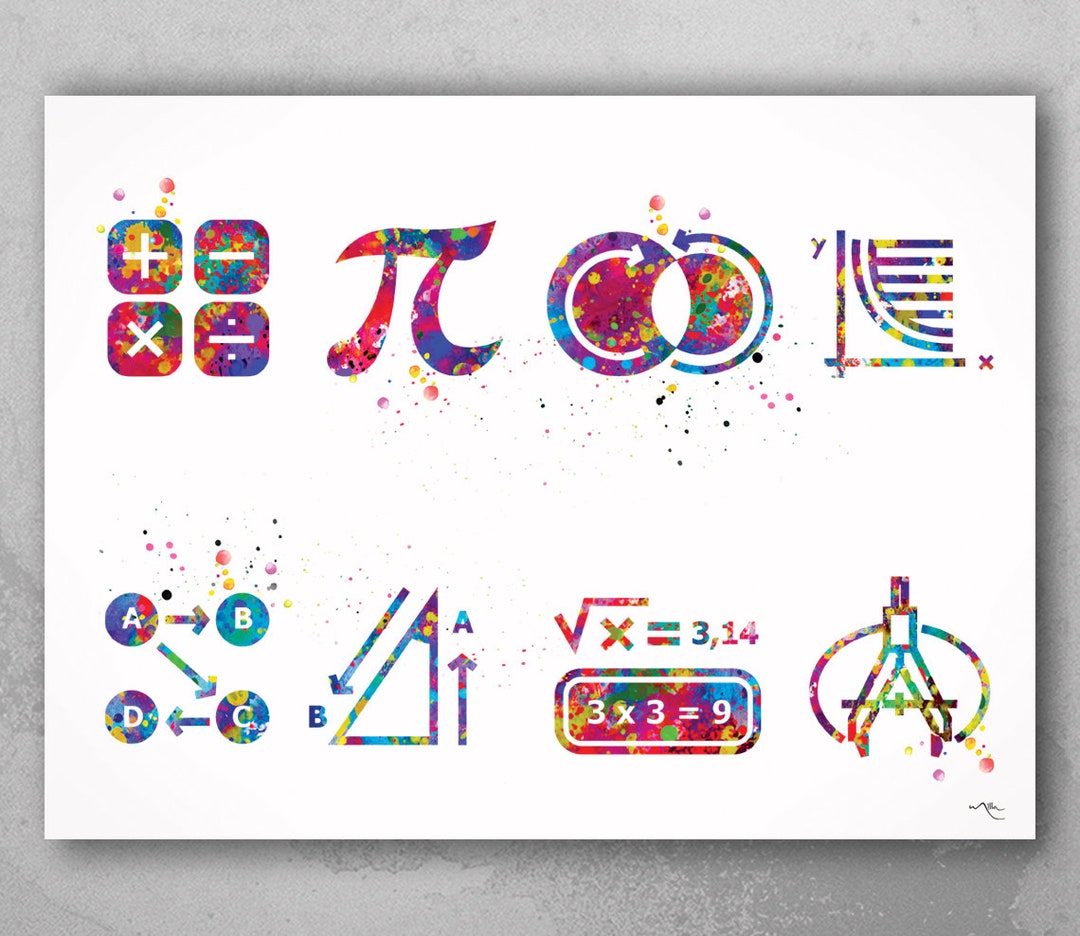 Math Symbol Art Watercolor Print Math Teacher Gift Math Art Gift ...
