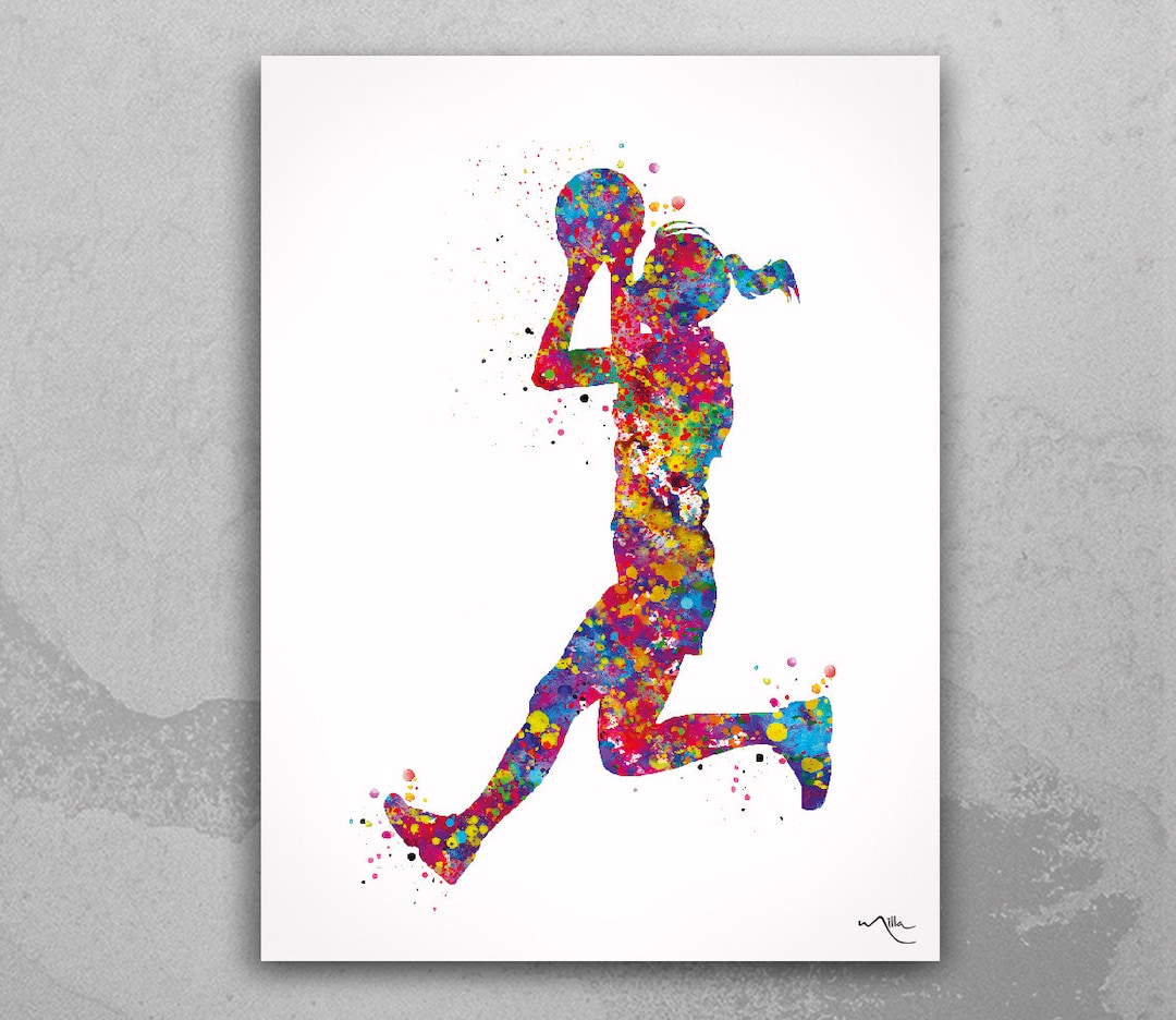Netball Player Watercolor Print Netball Woman Female Girl Netball Gift ...