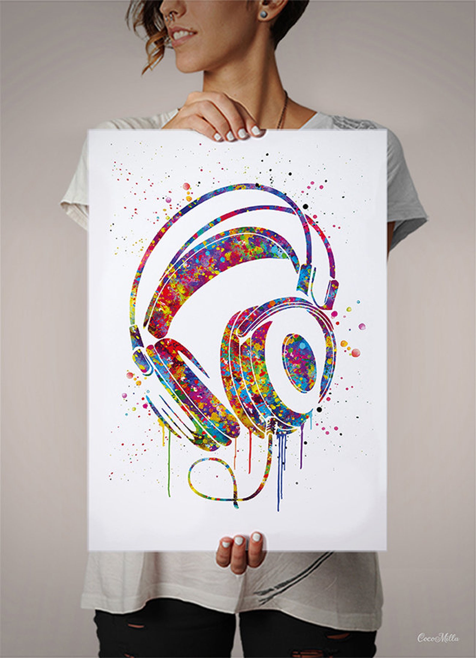 Headphone Watercolor Print Music Art Wall Art Earphones Poster - Etsy