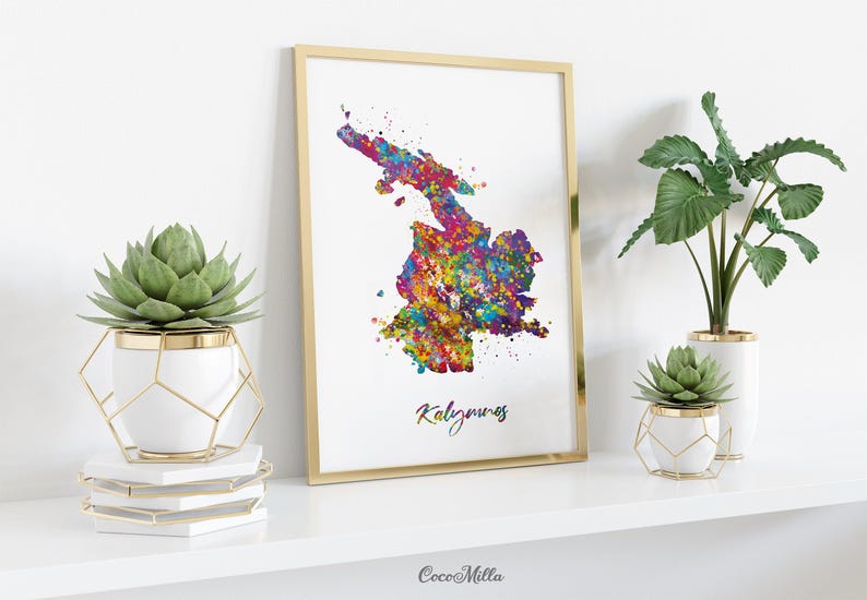 Kalymnos Greece Map Art Print, Watercolor Island Decor-2278 - Etsy