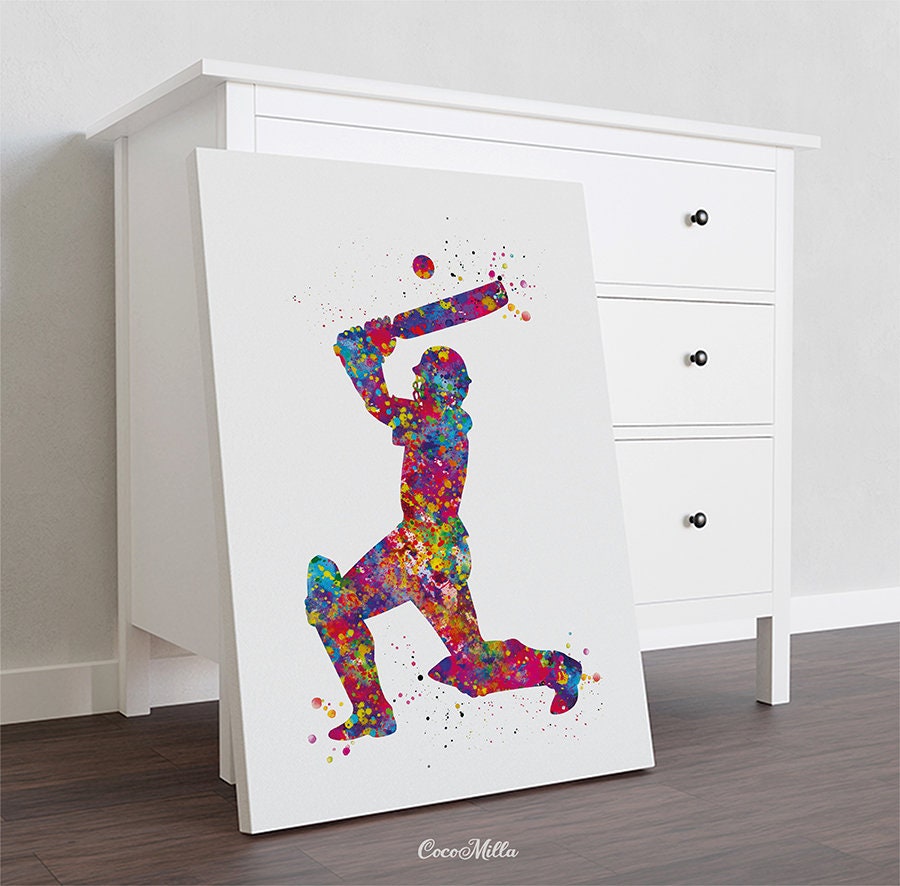 Cricket Player Man Watercolor Print Male Cricket Gift Cricket - Etsy UK