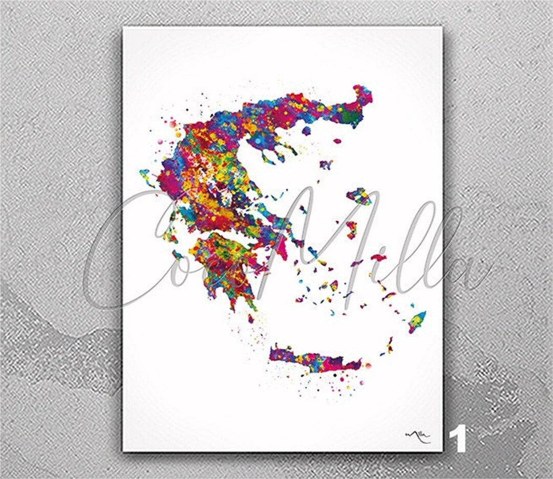 Greece Map Watercolor Print Greek Print Travel Poster Honeymoon ...