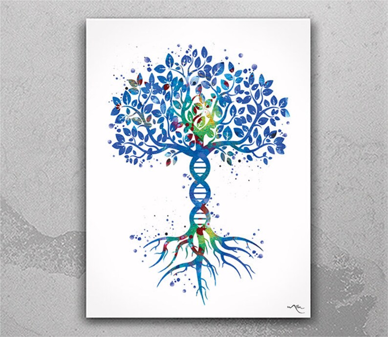 DNA Tree Watercolor Art Print Medical Symbol Wall Art Nurse - Etsy