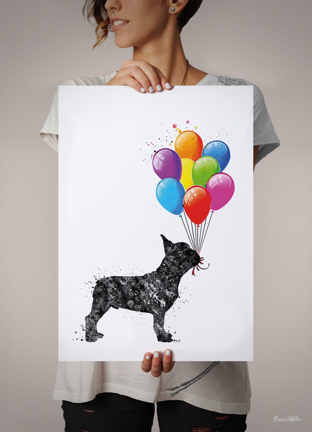 French Bulldog With Balloons Watercolor Dog Print Frenchie Dog | Etsy