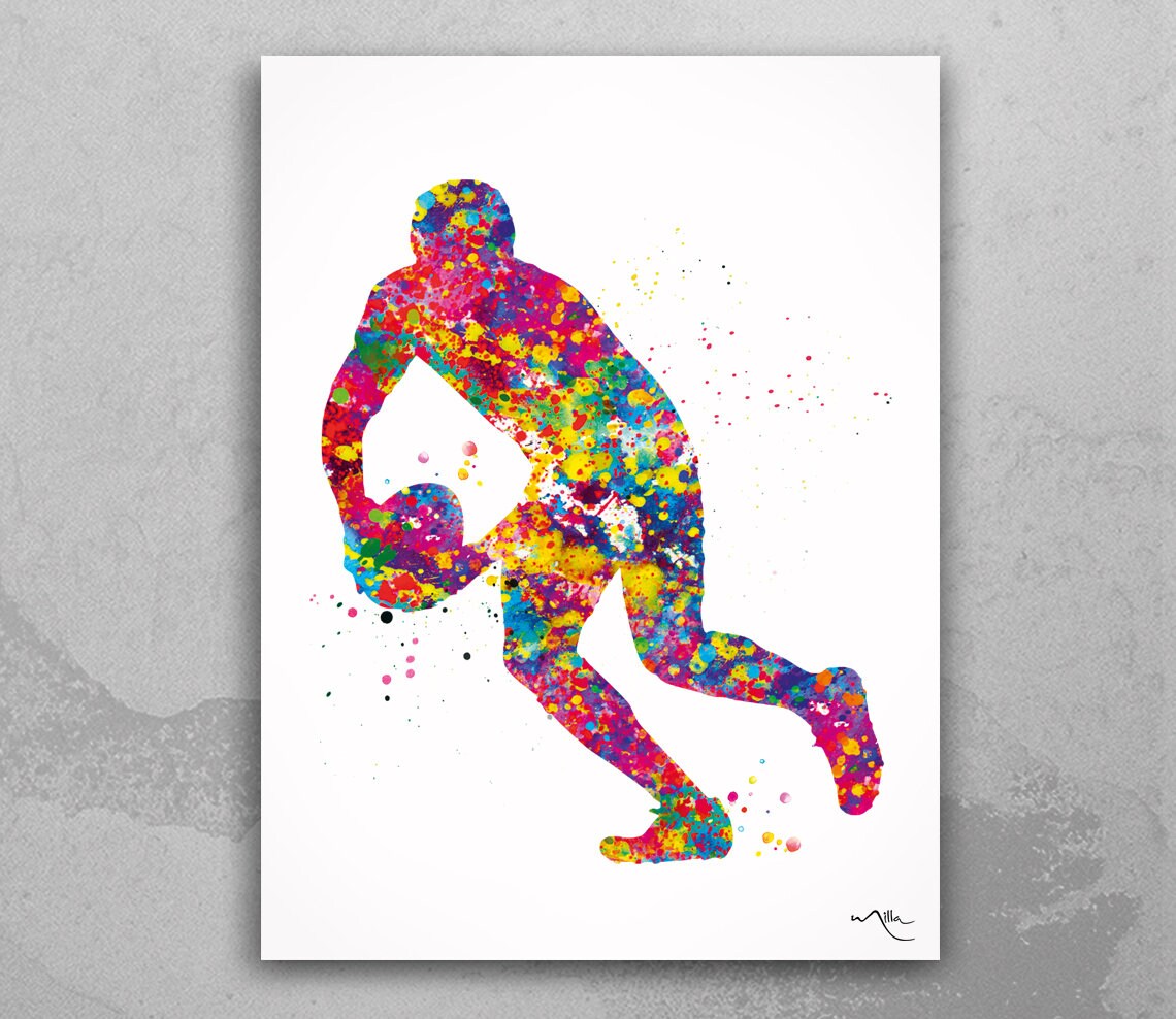 Rugby Player Set of 3 Watercolor Print Rugby Player Man Boy | Etsy