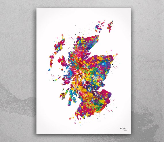 Scotland Map Watercolor Print Map Travel Gift Wall Art Wedding | Etsy