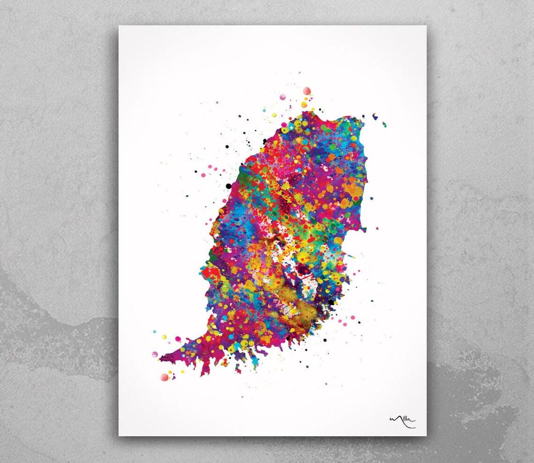 Grenada Map Watercolor Print Grenada Islands Wall Art Wedding Gift ...