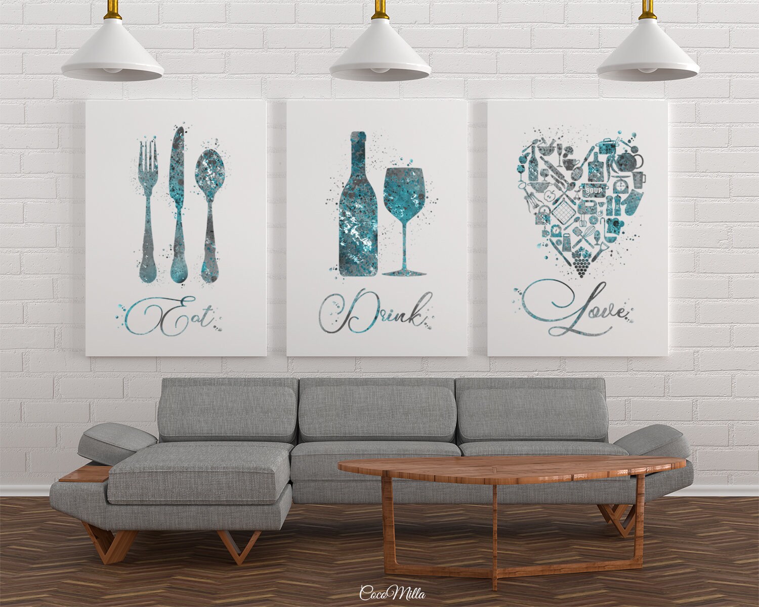 Kitchen Art Watercolor Print Eat Drink Love Set of 3 Kitchen - Etsy UK