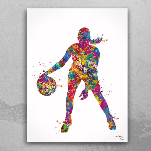 Girl Basketball PRINTABLE Watercolor Woman Basketball Player - Etsy