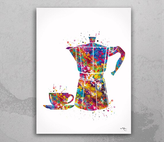 Moka Pot Watercolor Print Coffee Maker Italian Espresso Art - Etsy
