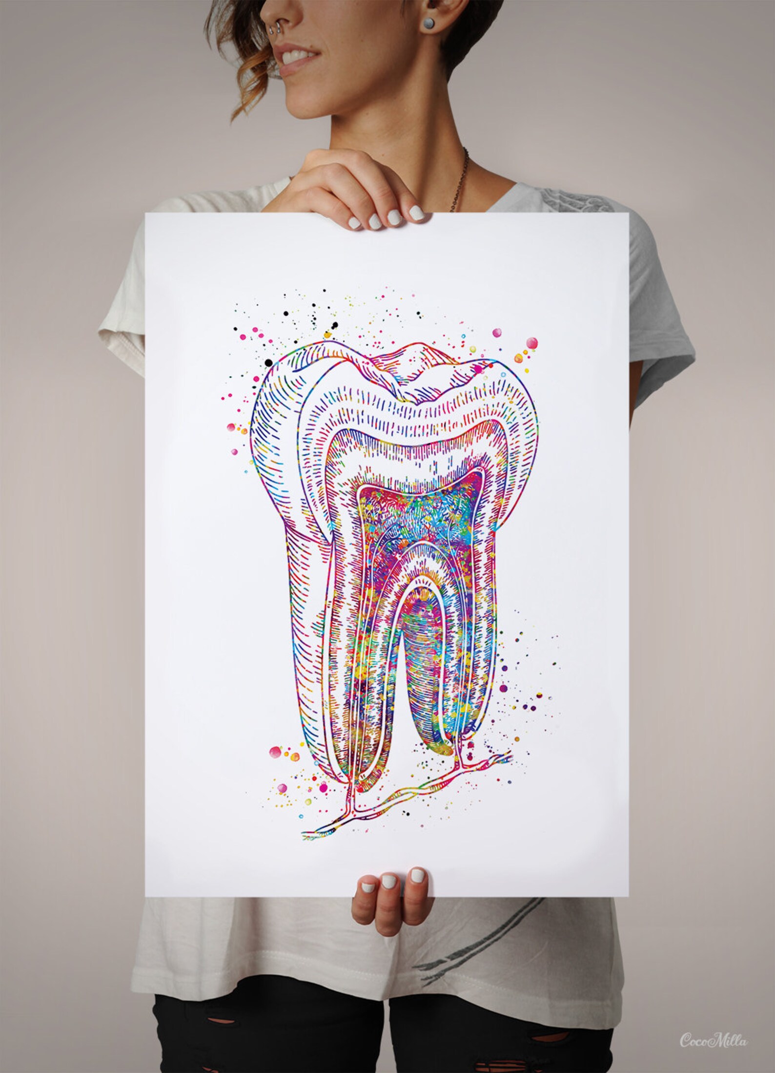 Tooth Cross Section Watercolor Print Molar Tooth Anatomical Art Dental ...